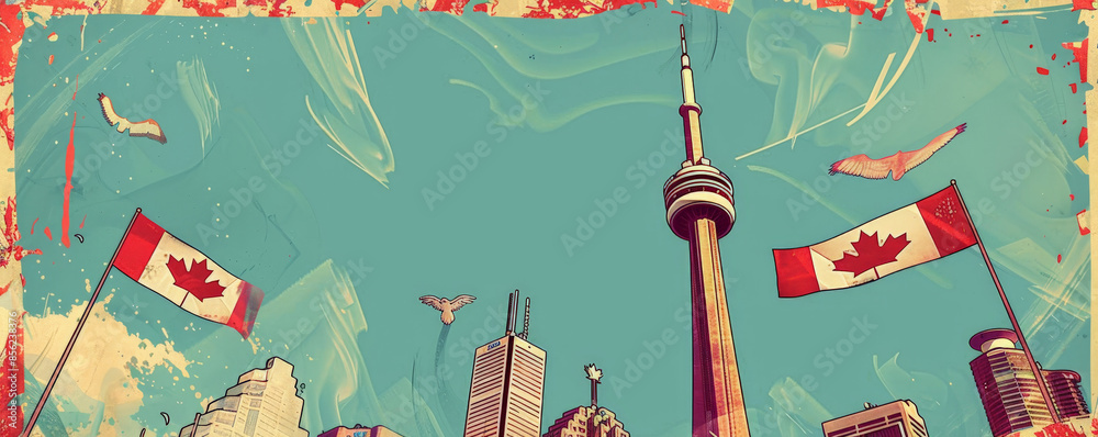 Canada Day background with a vintage postcard style featuring the CN ...