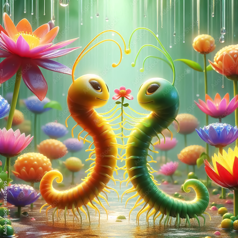 3D funny centipede cartoon in a forest. Funny illustration of wild ...