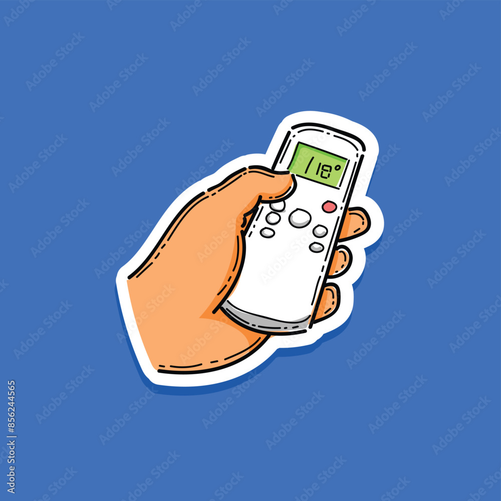 holding the ac remote control, turn on the ac remote cartoon sticker ...
