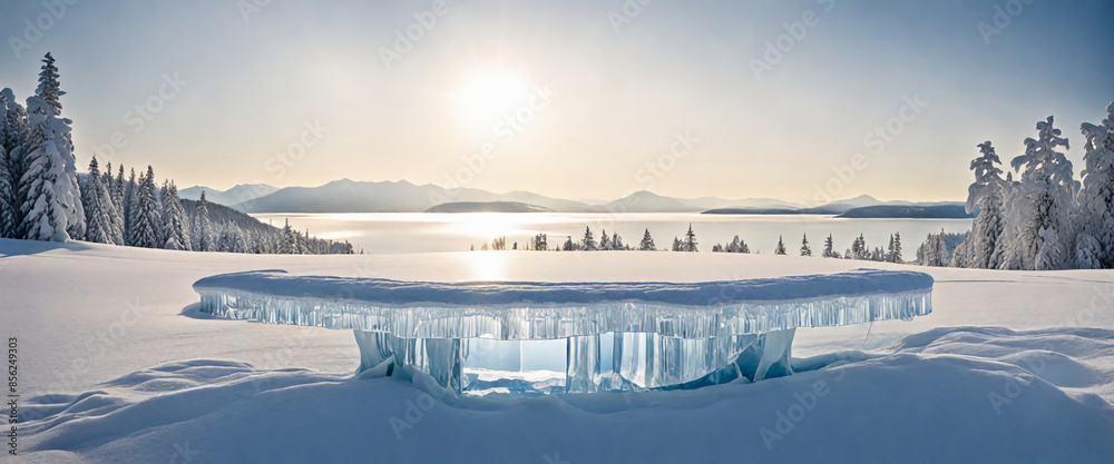 Ice background podium cold winter snow product platform floor frozen ...