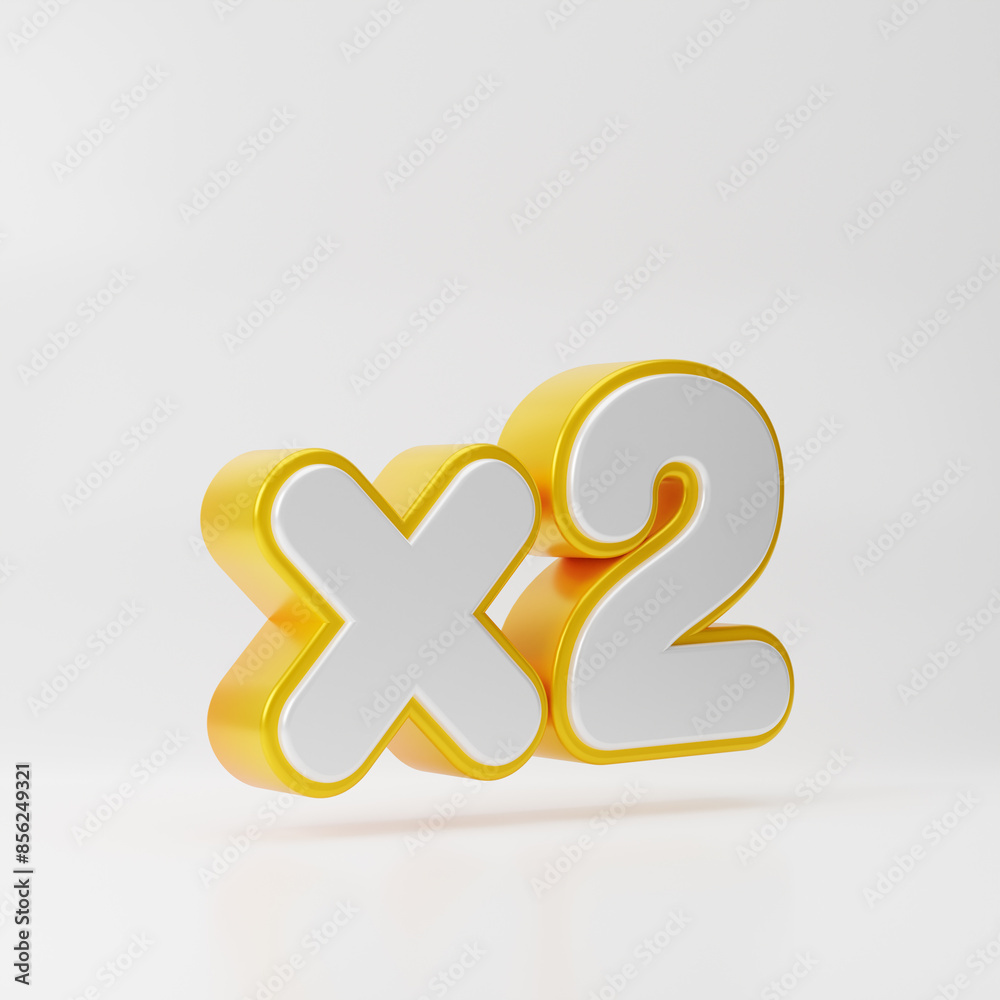 White x2 symbol with gold outline isolated over white background. 3D ...