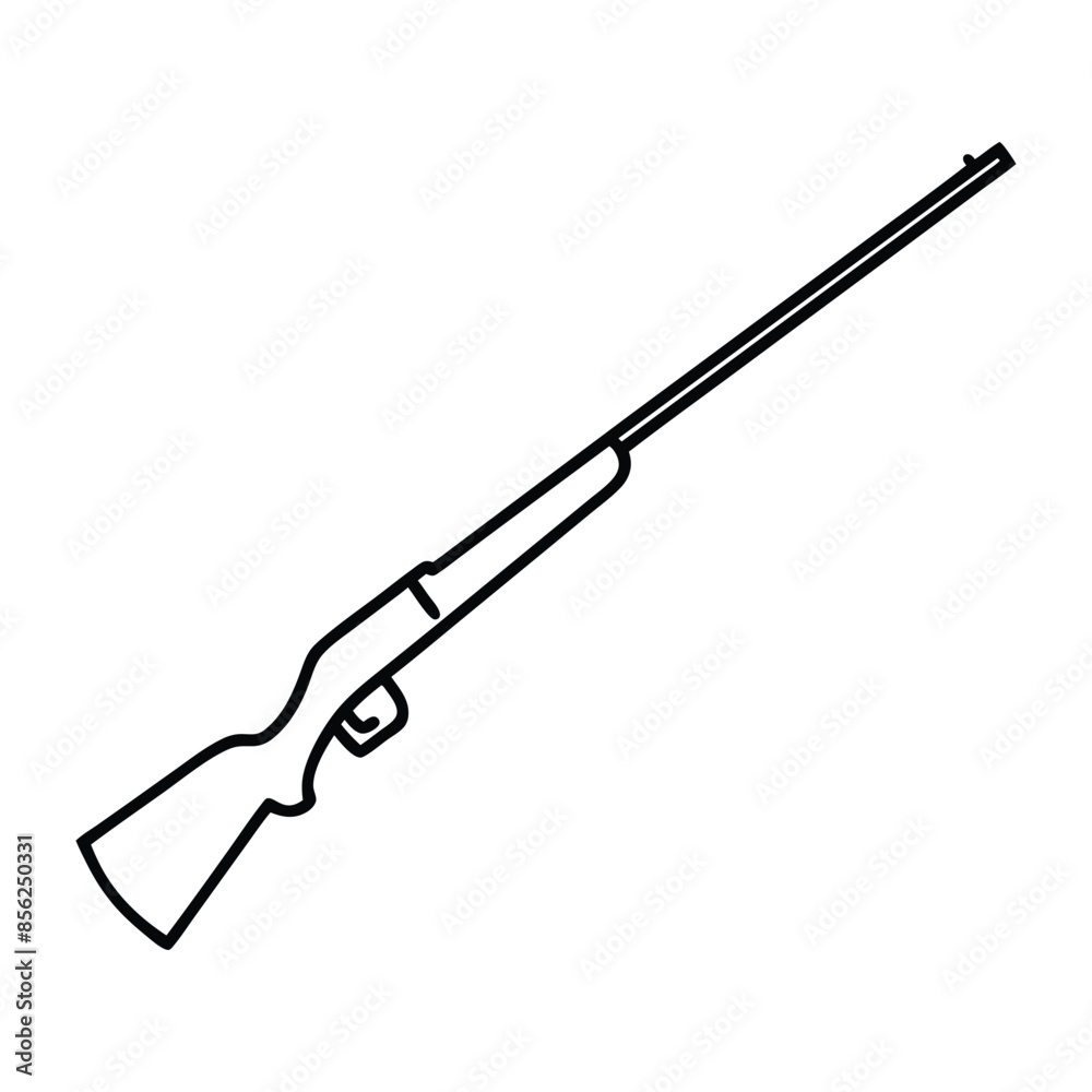 Detailed Vector Illustration of a Rifle - Black and White Outline ...