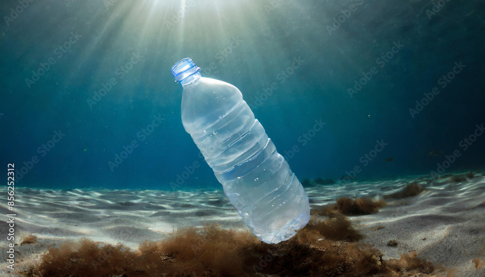 plastic bottle at the bottom underwater, problem of water pollution in ...