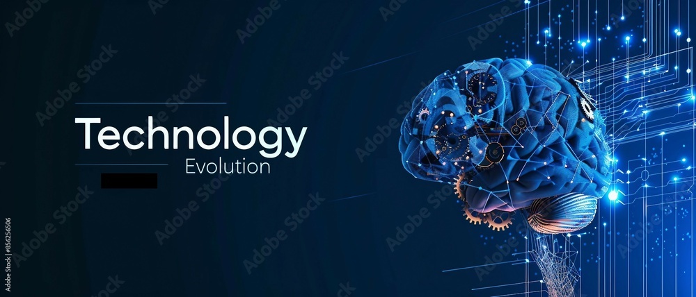 Technology Evolution, high-tech representation of a brain, mechanical ...