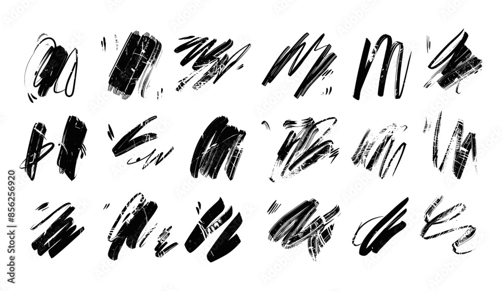 Hand drawn marker scribbles. Black pencil sketches. Abstract set of ...
