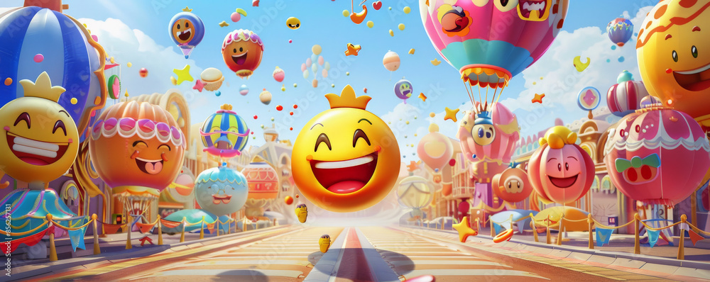 World Emoji Day background with a carnival parade scene featuring giant ...