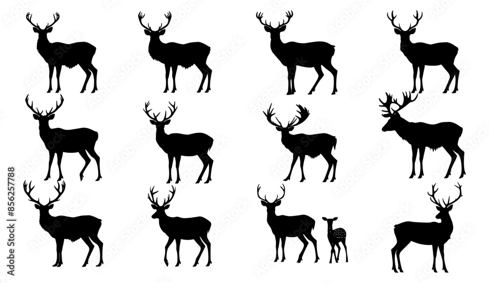 Grafika wektorowa Stock: Deer silhouette vector set, Black reindeer ... Grafika wektorowa Stock: Deer silhouette vector set, Black reindeer ...
