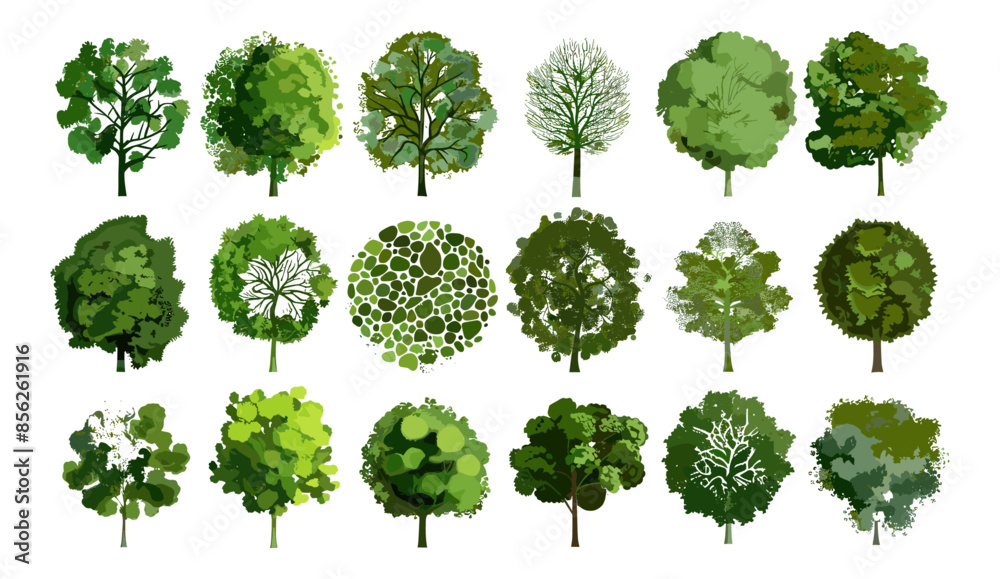 Top view vector tree isolated on white background, landscape plan ...