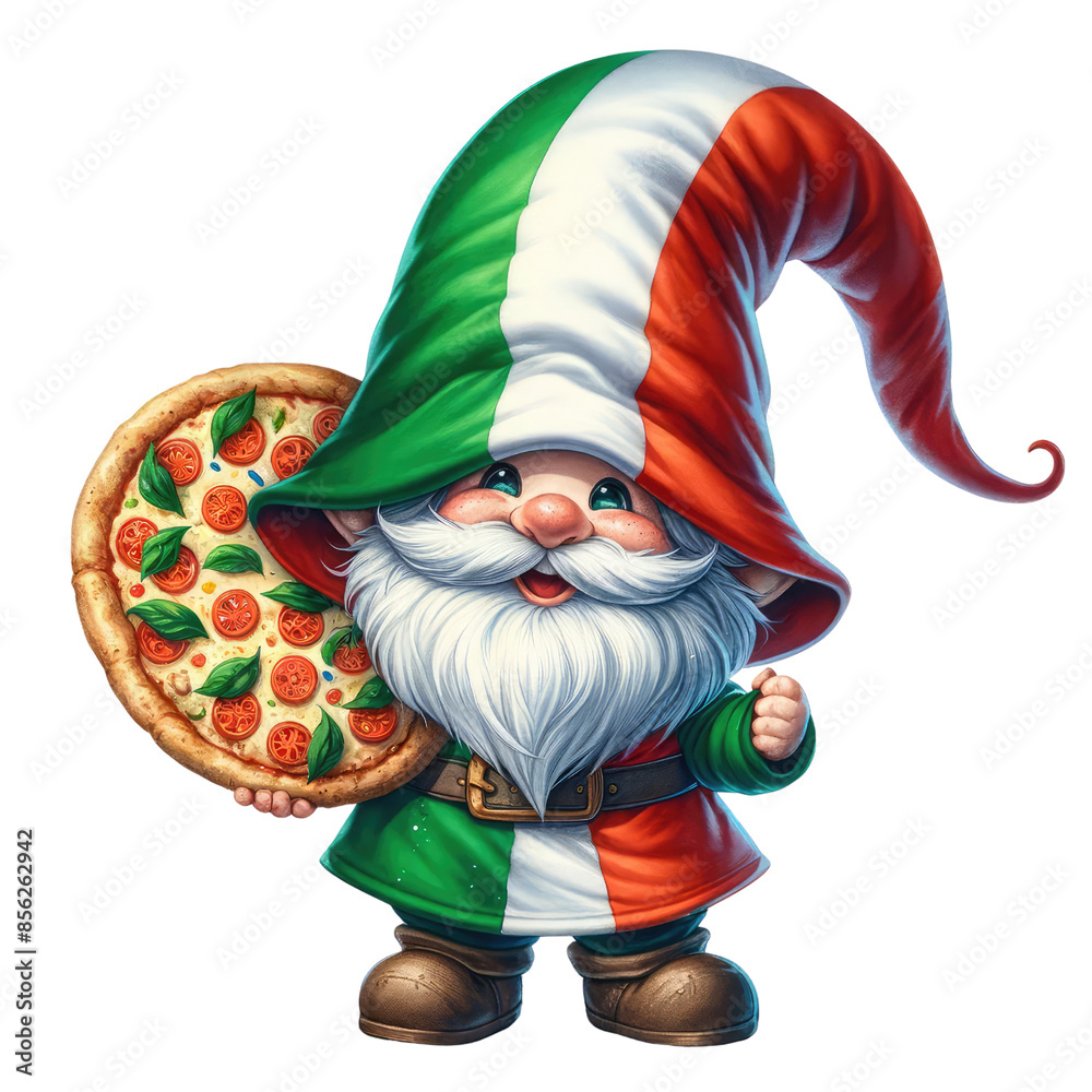 Discover a delightful Italian gnome clipart enjoying pizza and ...