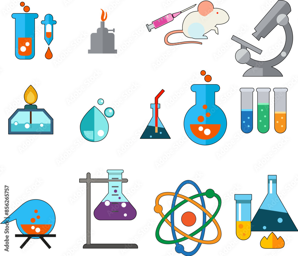Lab Equipment Icons Set, Science symbol, lab, laboratory, equipment ...