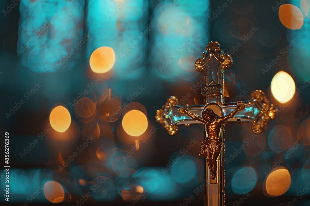 Abstract christian cross in church on clean background and bokeh. Stock ...