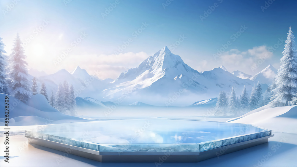 Ice background podium cold winter snow product platform floor frozen ...