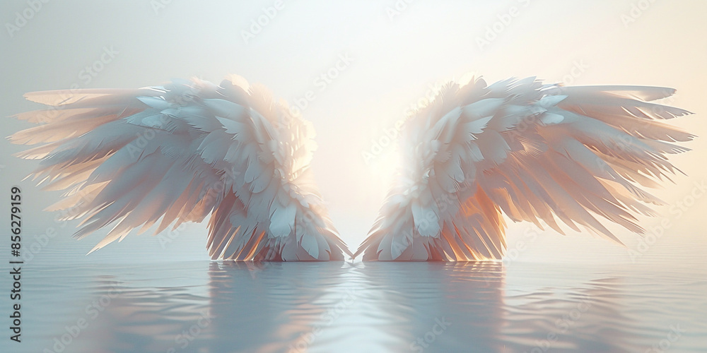 Illustrate angel wings with a slightly translucent effect, giving them ...