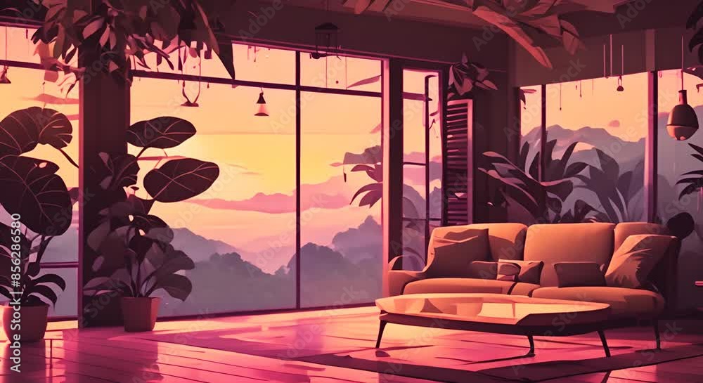 Virtual backgrounds loop animation stream overlay cozy lo fi living ...