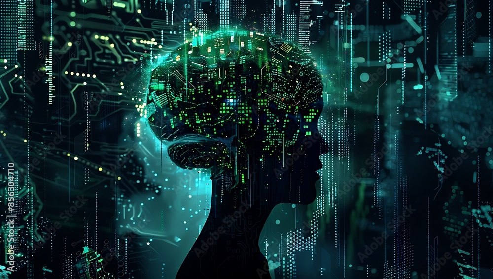 Artificial Intelligence & CPU quantum computing: Digital background depicting innovative ...