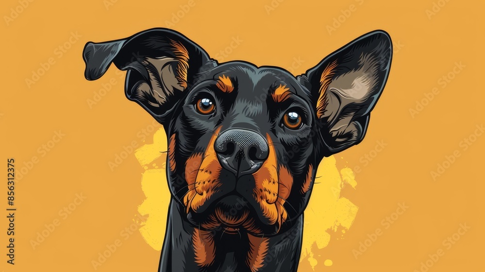 cartoon doberman portrait, a playful doberman cartoon character in a ...