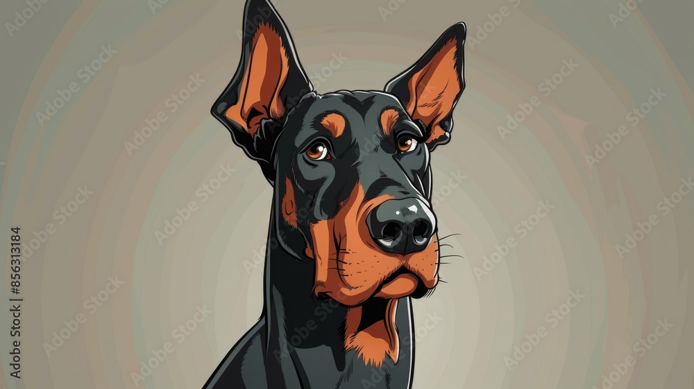 dog cartoon character, create a chic doberman cartoon with a playful ...