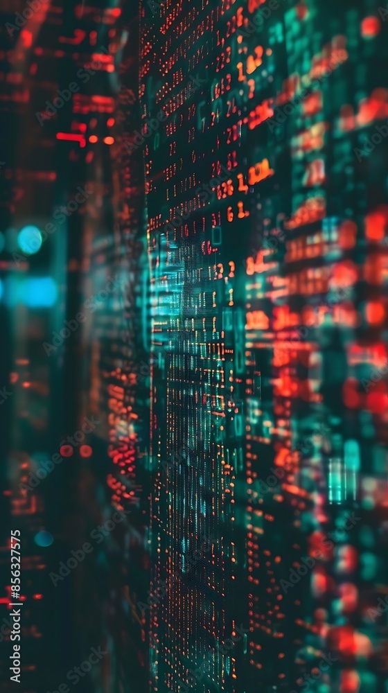 Data Visualization: Glowing red and teal code lines and numbers graph ...