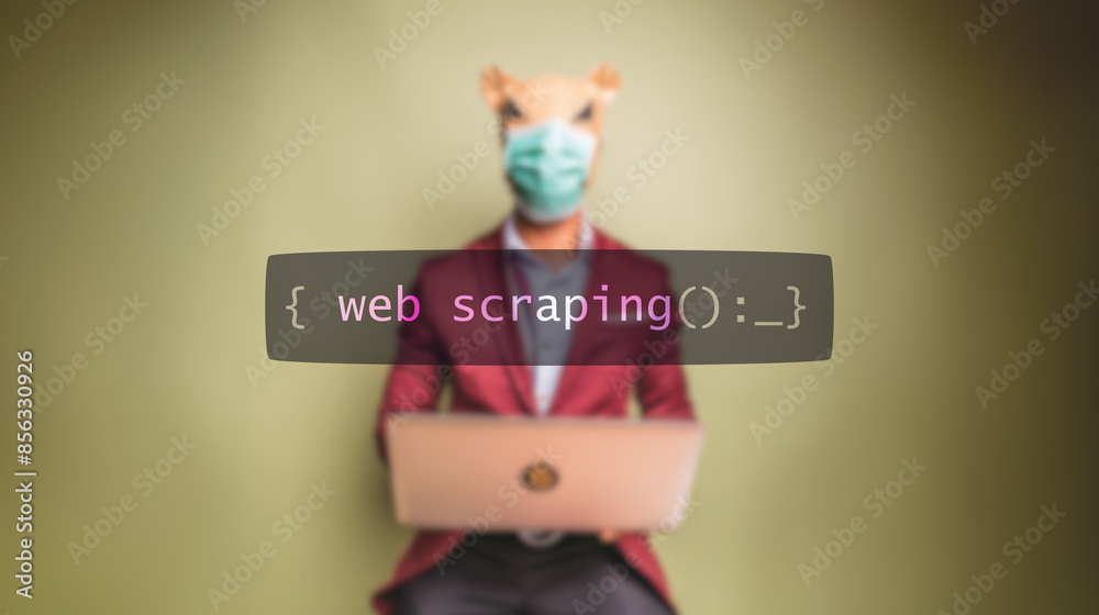 Cybersecurity concept web scraping on foreground screen, hacker silhouette hidden with low poly ...