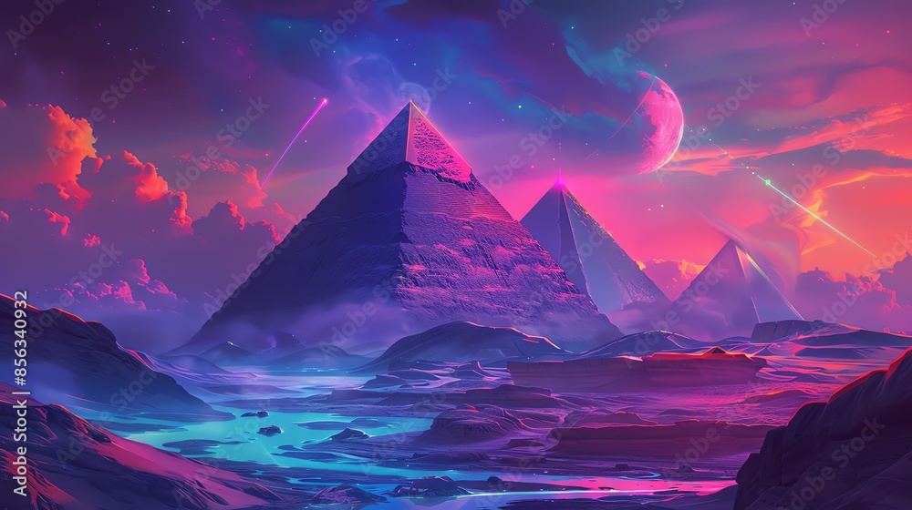 Depict how the pyramids were built by aliens in a detailed digital art ...