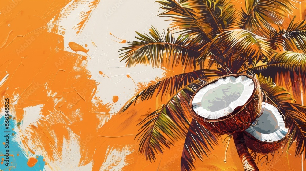 ภาพประกอบสต็อก tropical party invitation, playful coconut tree doodle ...