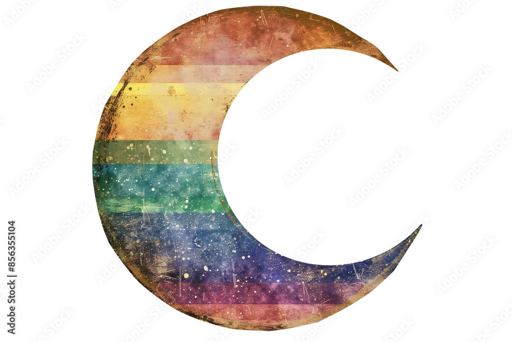 Vintage Illustration of Rainbow Crescent Moon - isolated on White ...