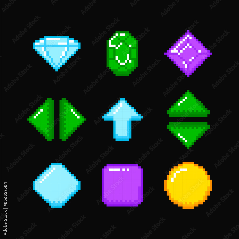 Pixel game control buttons. Pixel Art controls for 8-bit retro video ...