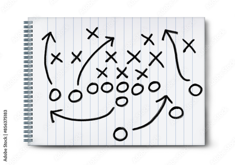 Playbooks and playbook strategy concept as a game plan drawn on a paper ...