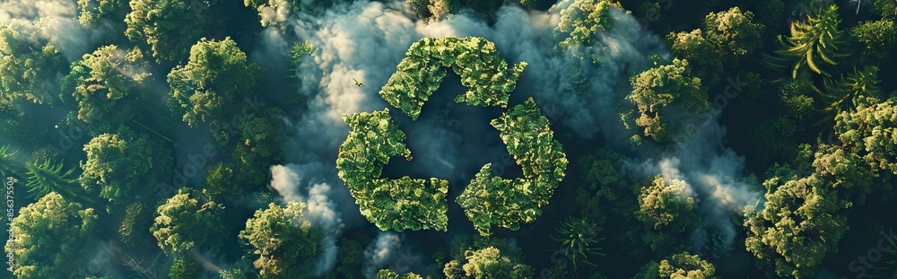 Recycle symbol on the forest background . Ecological concept. Ecology ...