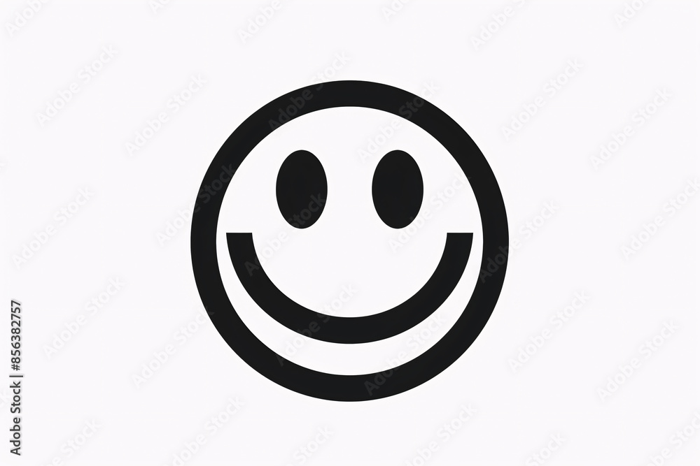 simple black and white smiley face icon with oval eyes and a wide smile ...