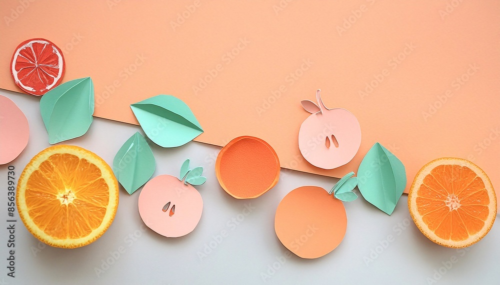 Fresh fruit illustration featured on a creative paper fold background ...