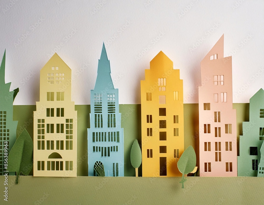 Paper fold illustration depicting an urban concept with tall buildings ...