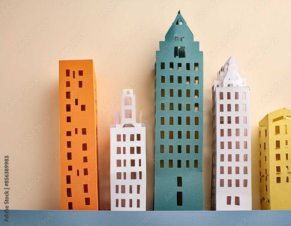 Paper fold illustration depicting an urban concept with tall buildings ...