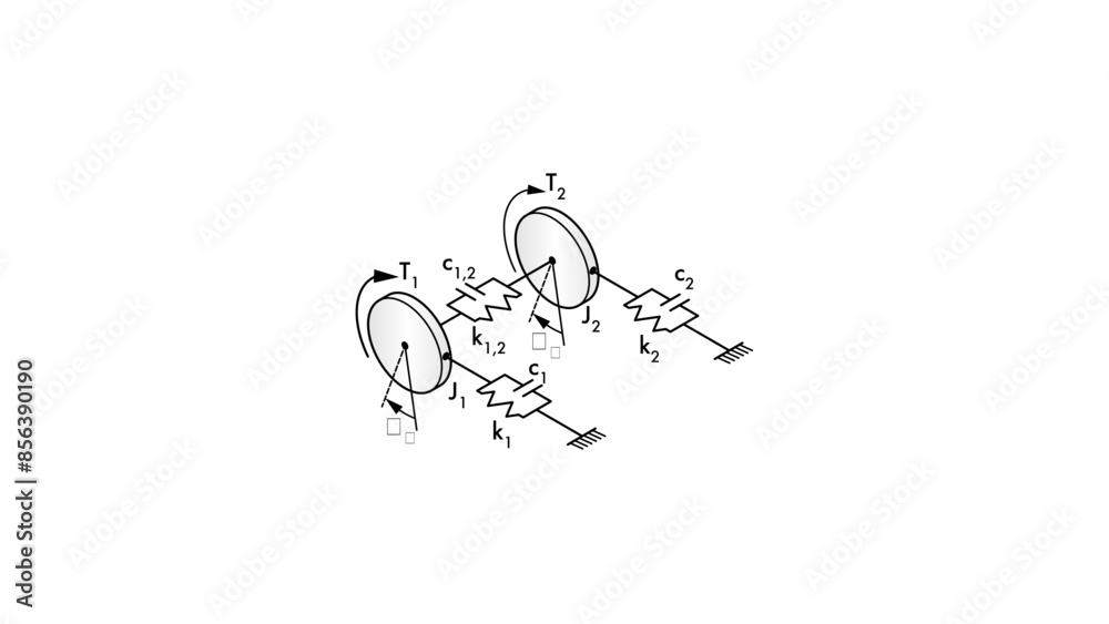 A line drawing showing a dynamical torsional system with 2 masses and ...