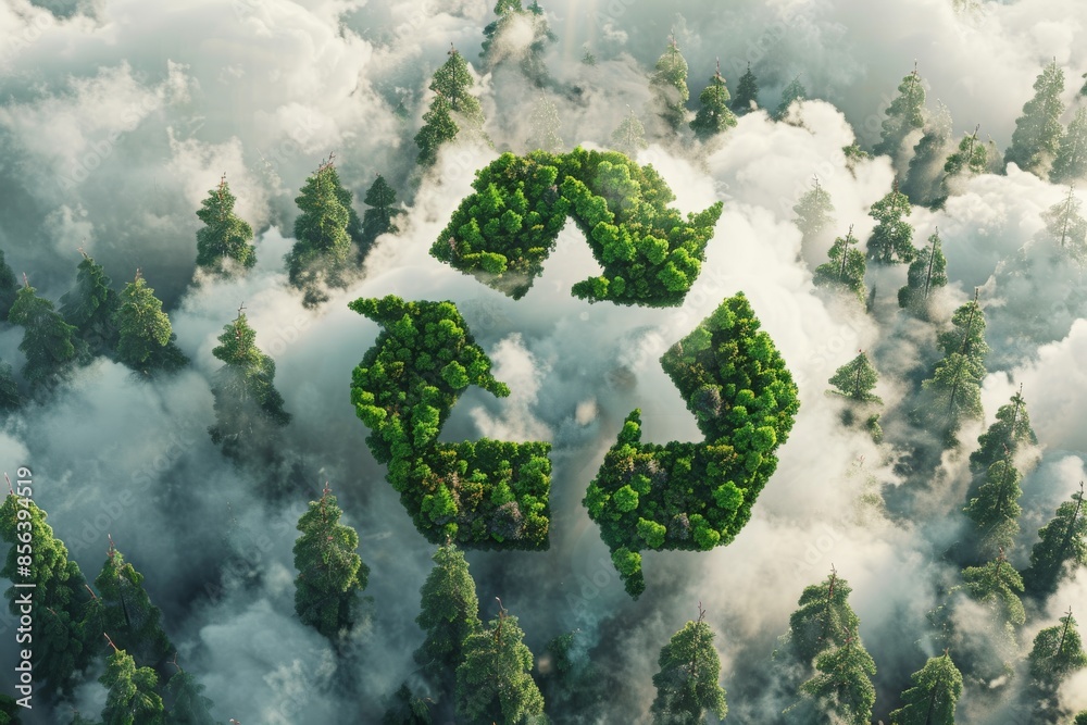 The lake is designed as a recycling sign in the middle of untouched ...