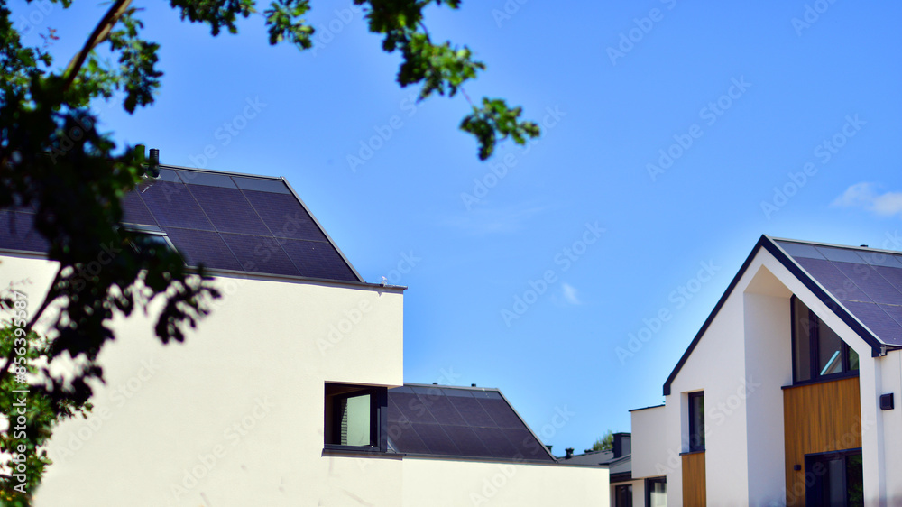 Terraced family homes in newly developed housing estate. The real ...