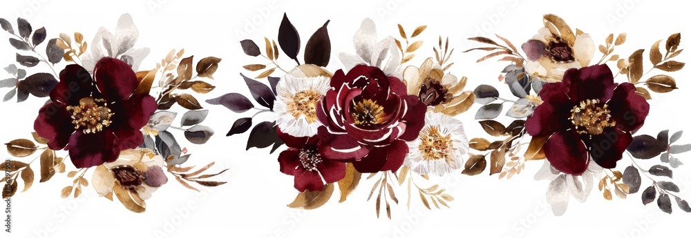 The color of burgundy flowers illustrates a leaf and buds. The ...