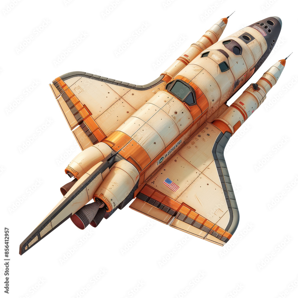 High-resolution image of a vintage space shuttle orbiter with detailed exterior, illustrating ...