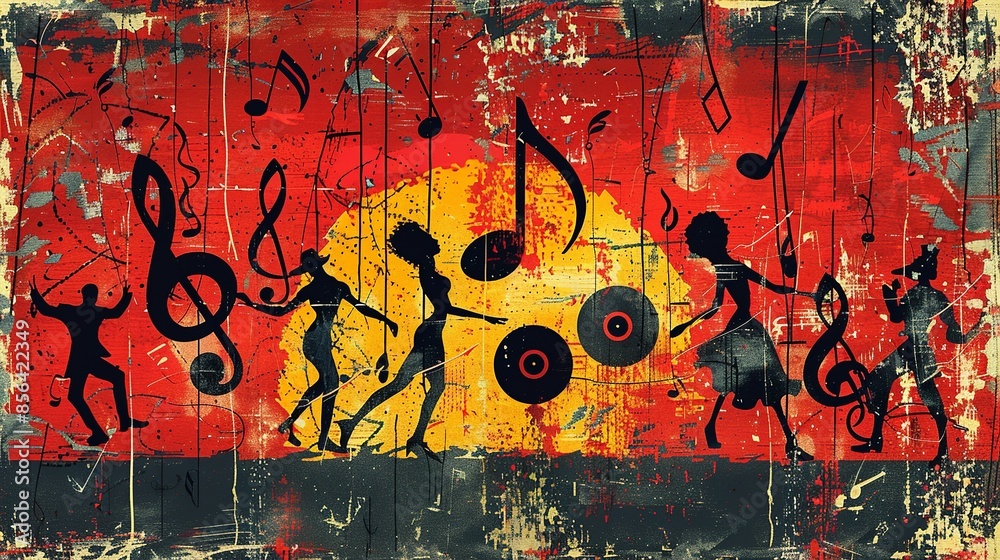 A grainy, faded background in shades of red and yellow, featuring large ...