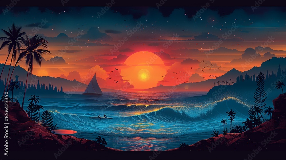 Grainy gradients in blue and orange creating a sunset effect, with ...