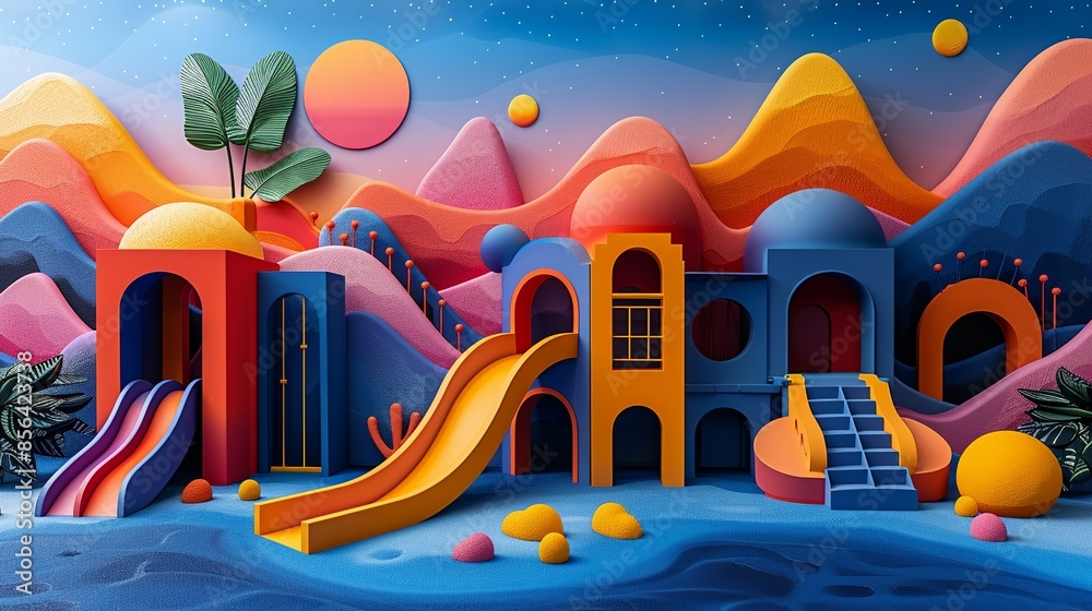 Retro risograph style with grainy gradients in bold primary colors, featuring exaggerated ...