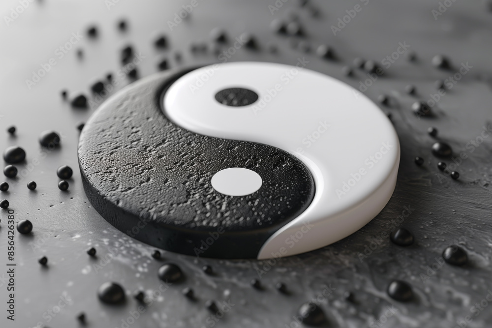Yin yang symbol in black and white, showcases its traditional circular ...