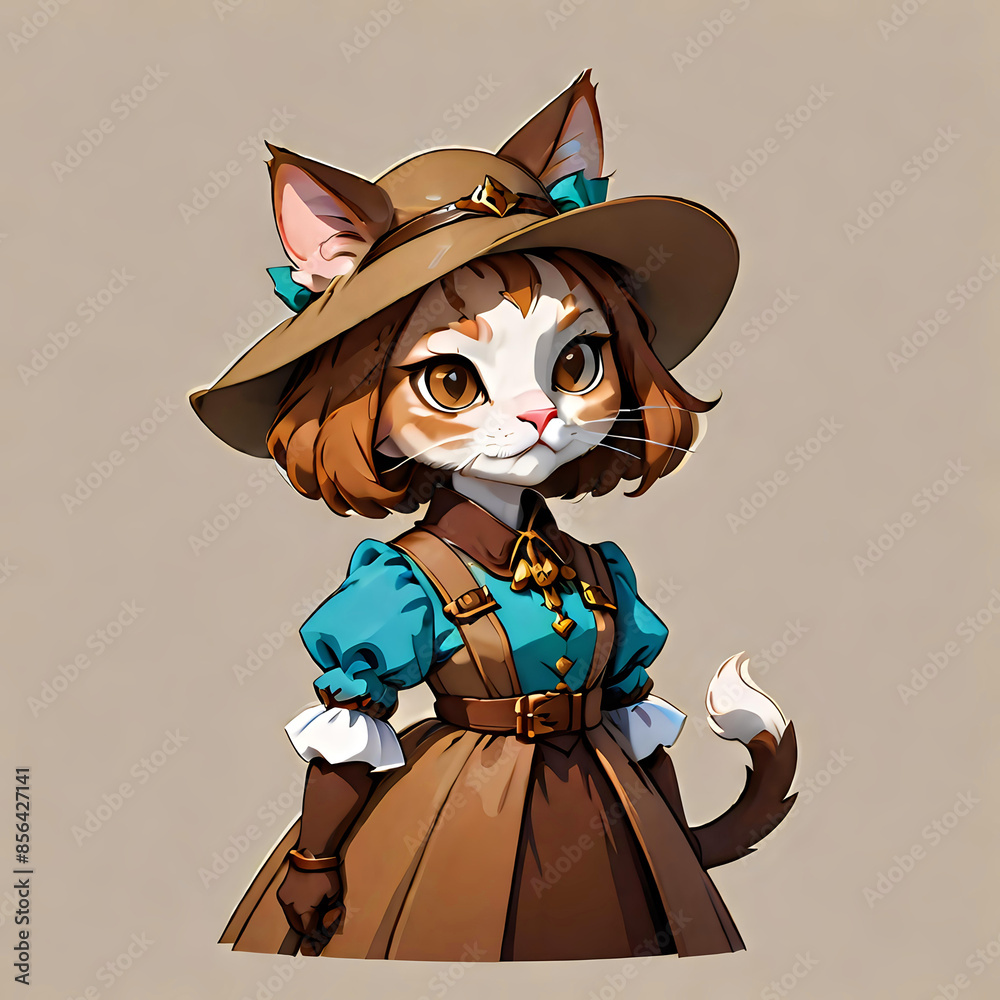 Adventurous Cat in Vintage Explorer Outfit. An illustration of a cat ...