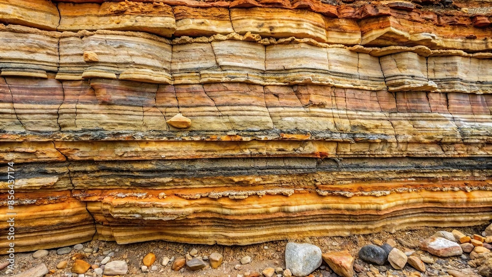 Sedimentary rock with layers of minerals and fossils , sedimentary ...