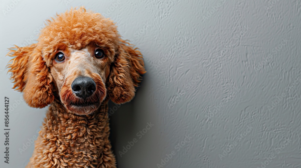 An image of a poodle dog with big ears peeking out from one head on the ...