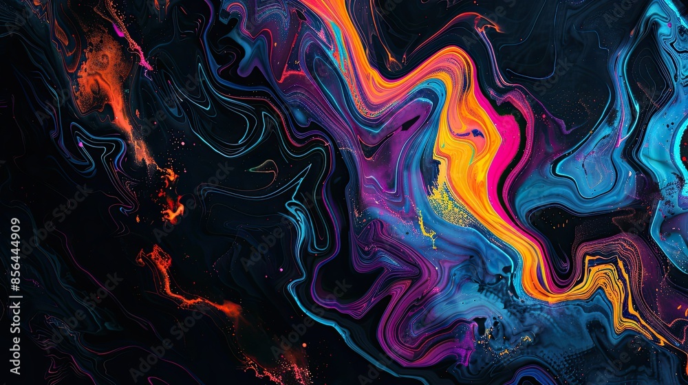 pitch black background, with wavy colors that rippled into random ...