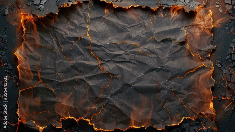 Damaged paper with burnt edges and corners realistic fire effects ashes ...