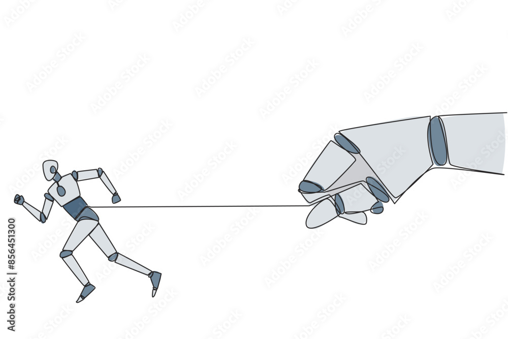 Single continuous line drawing robot runs but its stomach is tied ...