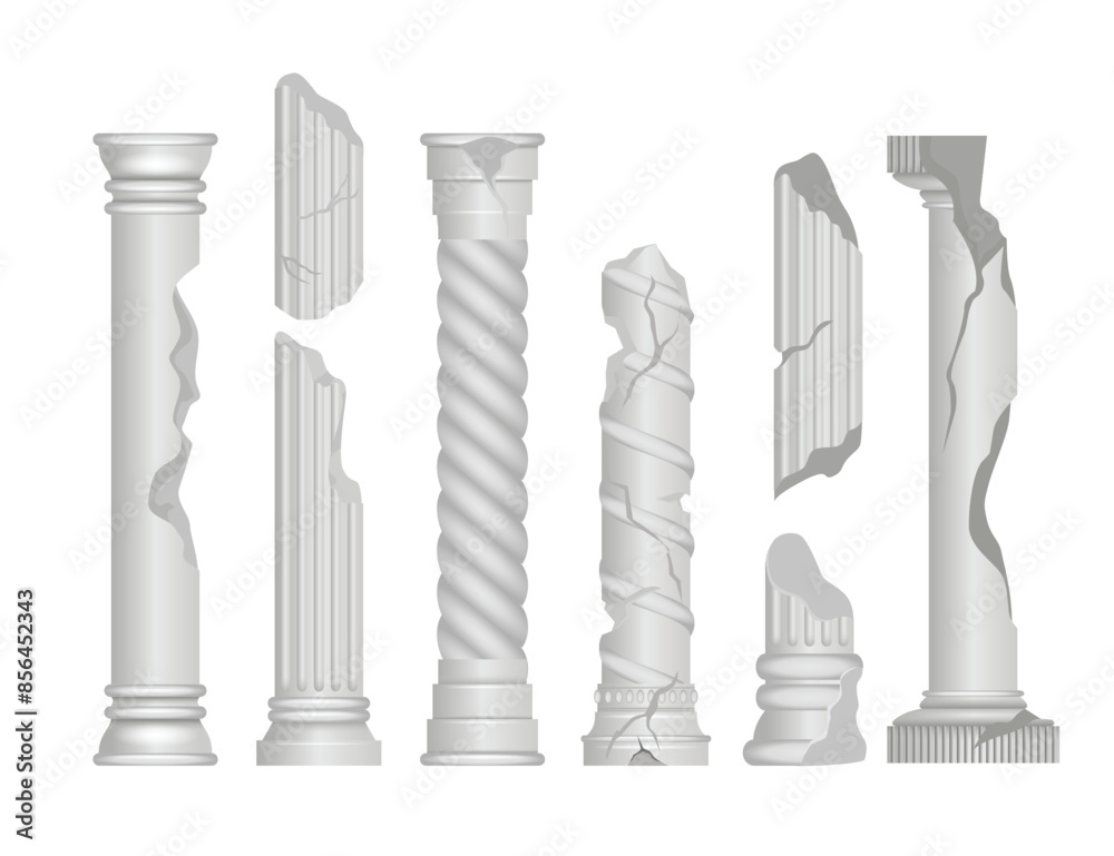 Set of broken ancient greek pillar set collection, Marble antique ...