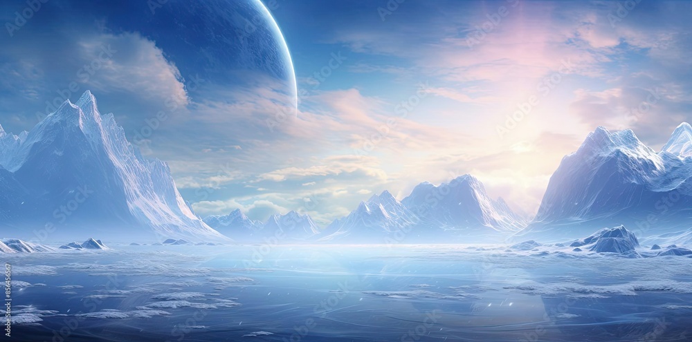 chill background with a planet in the sky a blue sky with a white cloud ...